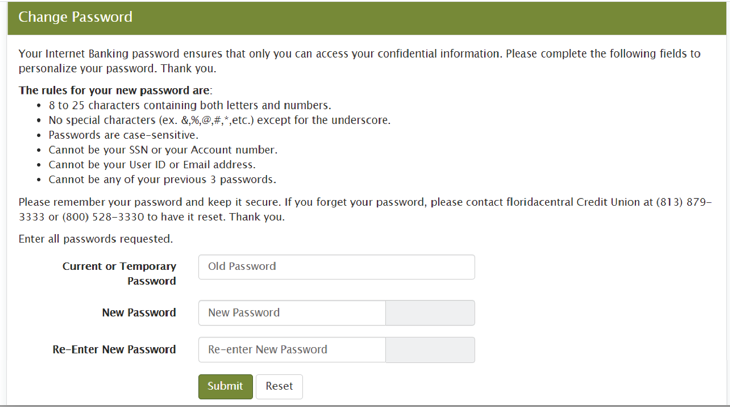 How do I change my Online Banking User ID or password?